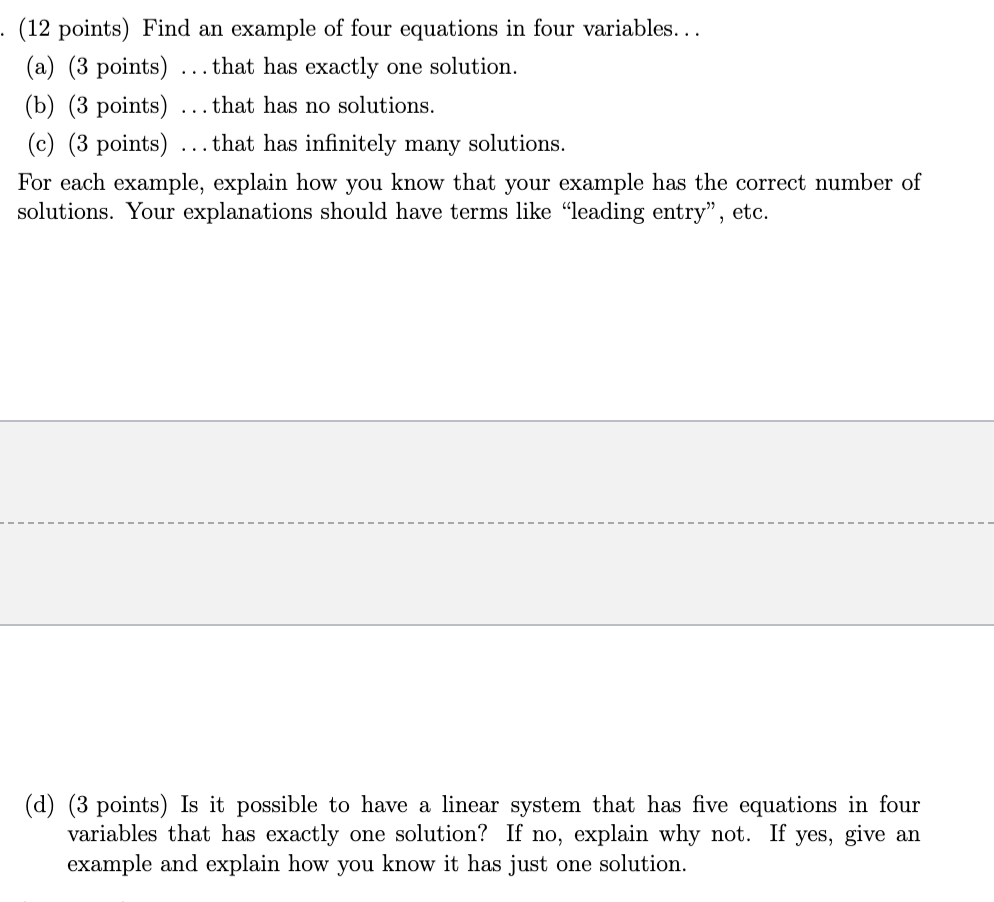 Solved (12 points) Find an example of four equations in four | Chegg.com