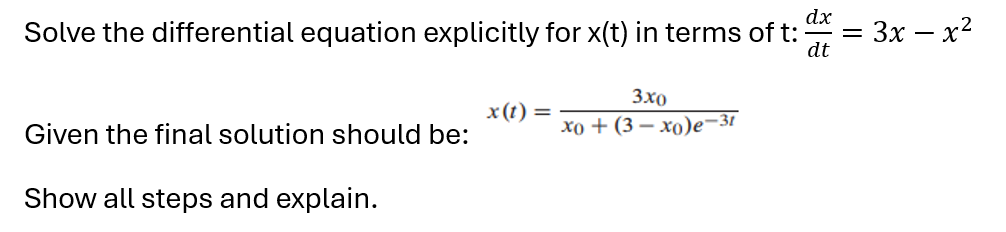Solved Solve the differential equation explicitly for x(t) | Chegg.com