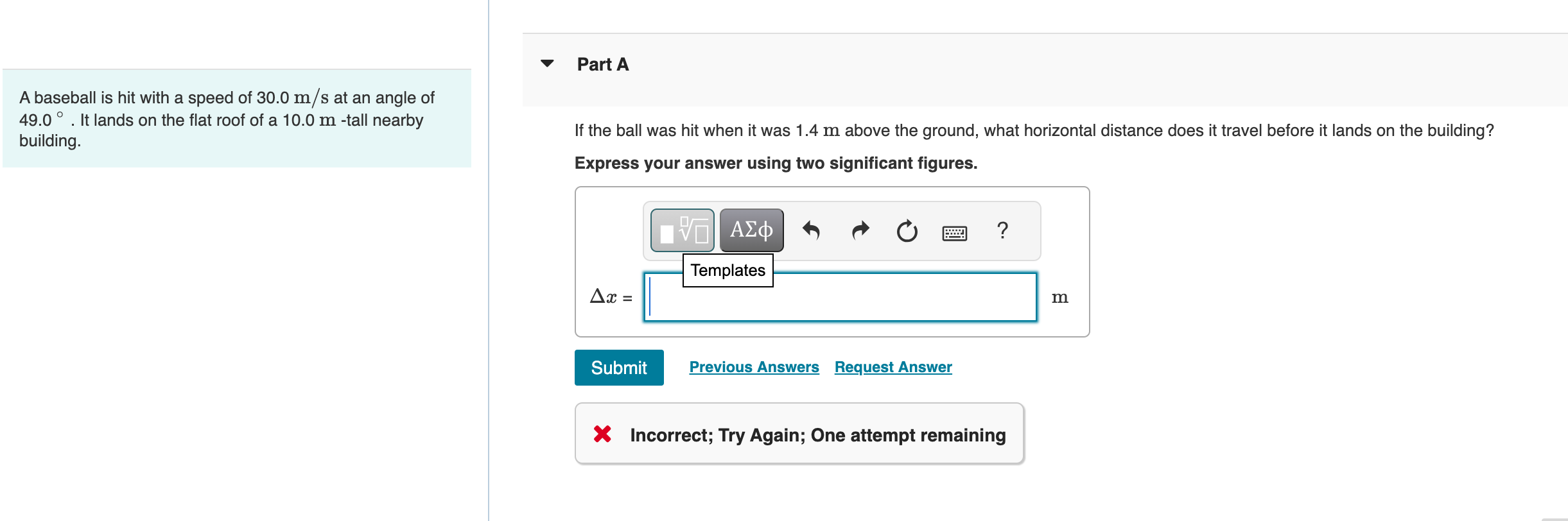 Solved Part AA baseball is hit with a speed of 30.0ms ﻿at an | Chegg.com