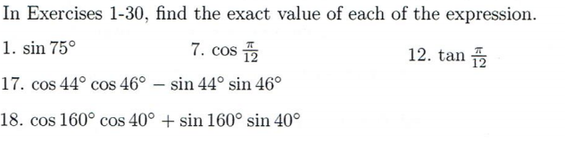 Solved In Exercises 1-30, find the exact value of each of | Chegg.com
