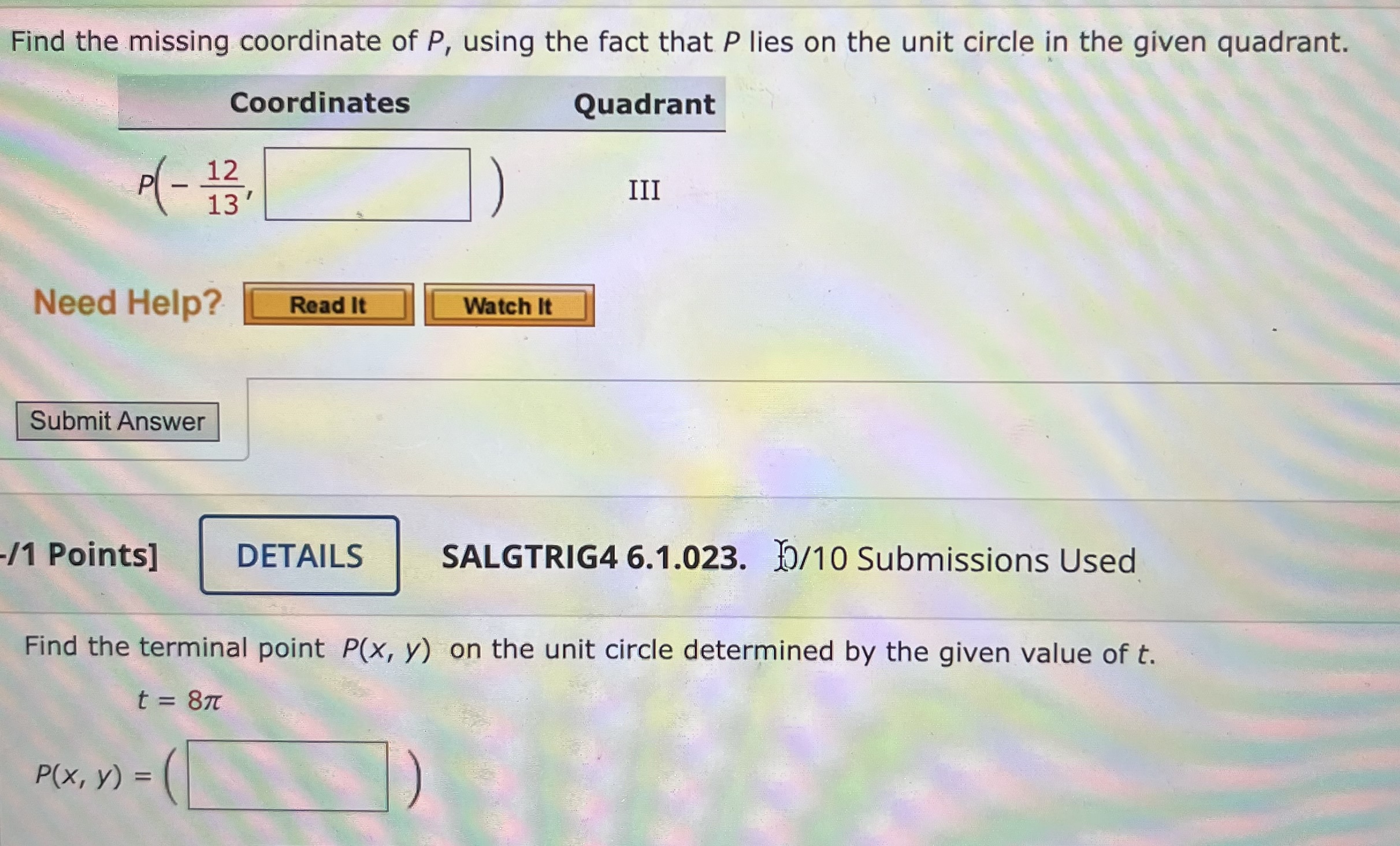 Solved Find the missing coordinate of P, using the fact that | Chegg.com
