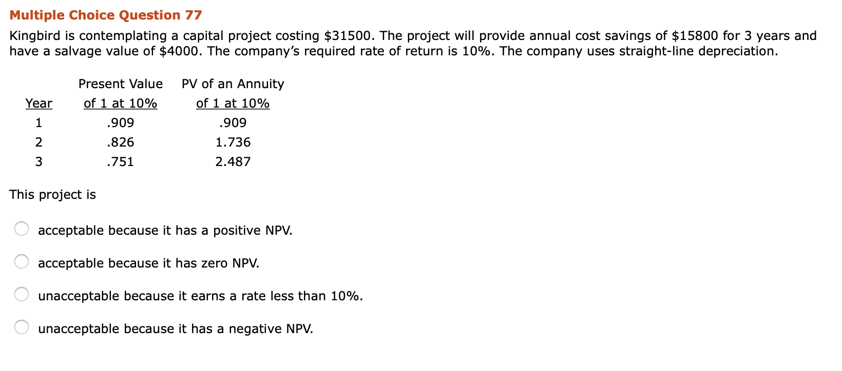 Solved Multiple Choice Question 77 Kingbird is contemplating | Chegg.com