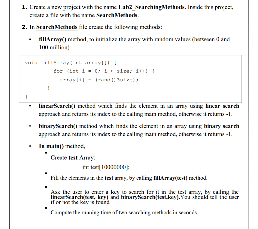 Solved 1. Create a new project with the name Lab2_Searching | Chegg.com