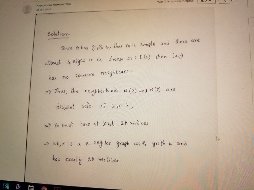 Solved Question Let G be a graph with girth 4 in which every | Chegg.com