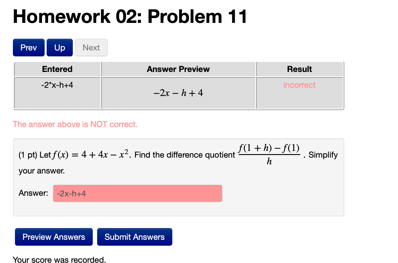 Solved Homework 02: Problem 11 Prev Up Next Entered Answer | Chegg.com