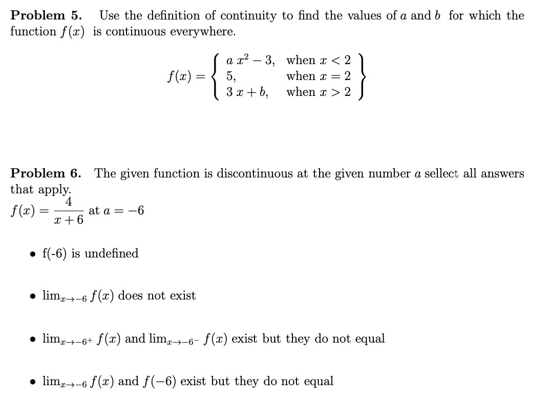 Solved Problem 5. Use the definition of continuity to find | Chegg.com