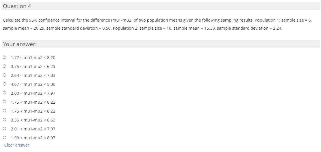 Solved Question 4 Calculate the 95% confidence interval for | Chegg.com