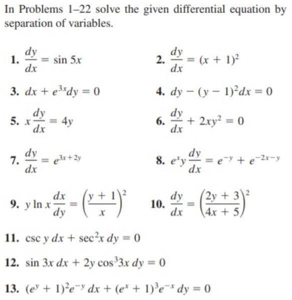 Solved In Problems 1-22 solve the given differential | Chegg.com
