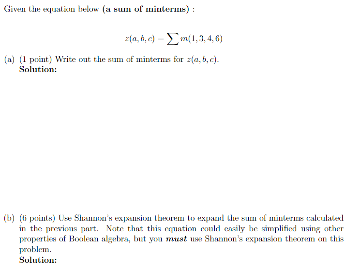 Solved Given The Equation Below A Sum Of Minterms 