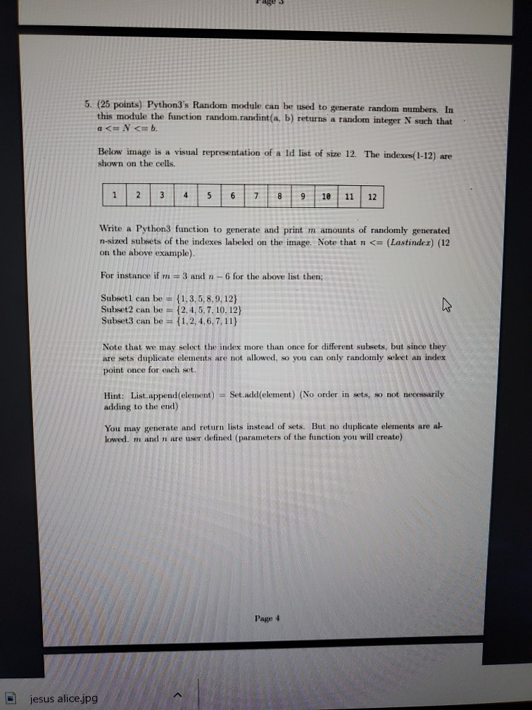 Solved age 5 5. (25 points) Python3's Random module can be | Chegg.com