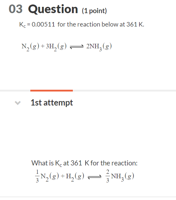 Solved 03 Question (1 point) Kc = 0.00511 for the reaction | Chegg.com