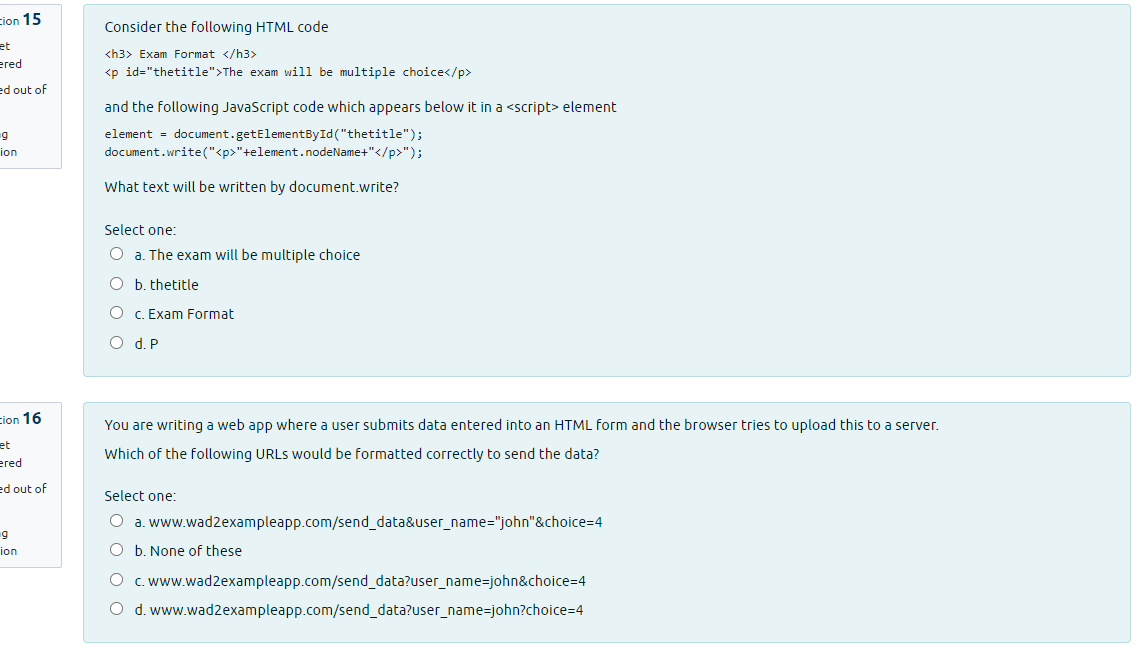 Solved cion 15 et ered Consider the following HTML code | Chegg.com