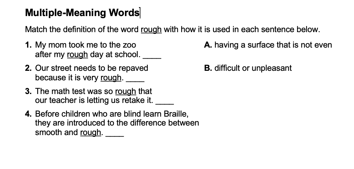 Solved Multiple-Meaning Words Match the definition of the | Chegg.com
