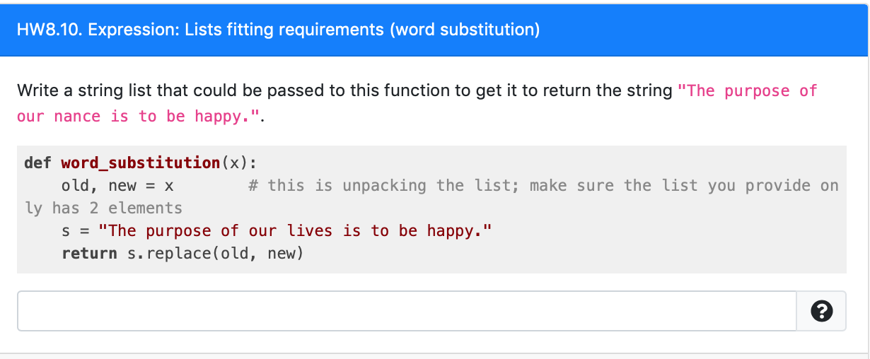 Solved HW8.10. Expression: Lists fitting requirements (word | Chegg.com