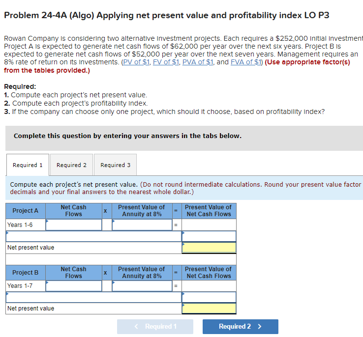 Solved Problem 24-4A (Algo) Applying net present value and | Chegg.com