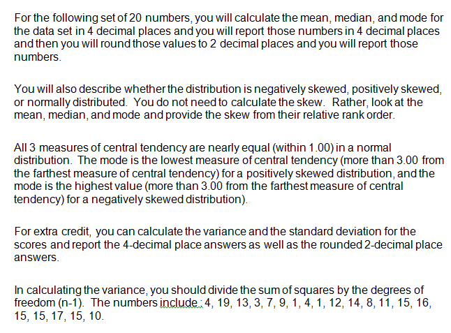 Solved For the following set of 20 numbers, you will | Chegg.com