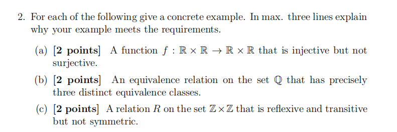 Solved 2. For each of the following give a concrete example. | Chegg.com