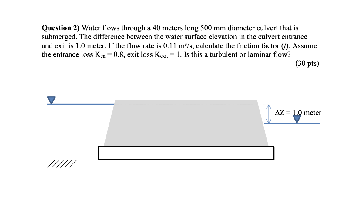 Solved Question 2) Water flows through a 40 meters long 500 | Chegg.com