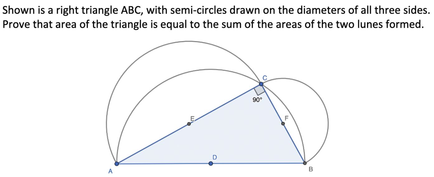 Solved Shown is a right triangle ABC, with semi-circles | Chegg.com