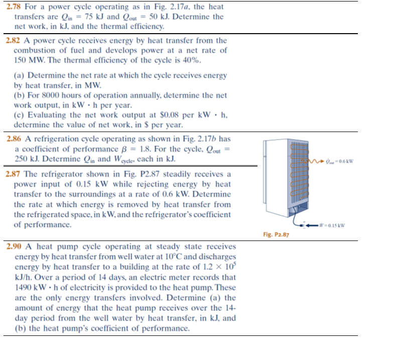 Solved 2.78 For a power cycle operating as in Fig. 2.17a, | Chegg.com