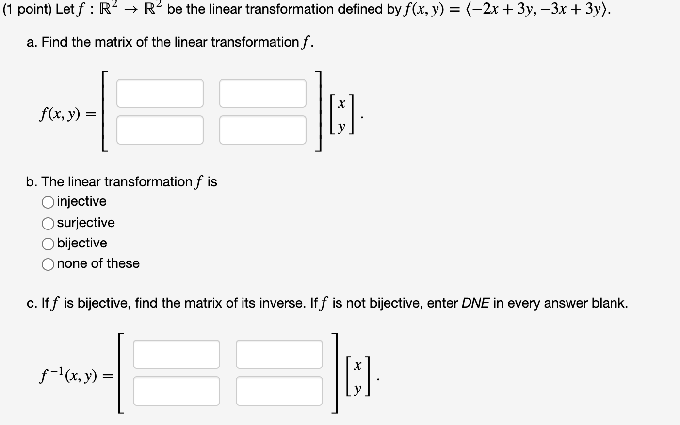 Solved (1 point) Letf :R? → Rbe the linear transformation | Chegg.com Solved (1 point) Letf :R? → Rbe the linear transformation | Chegg.com