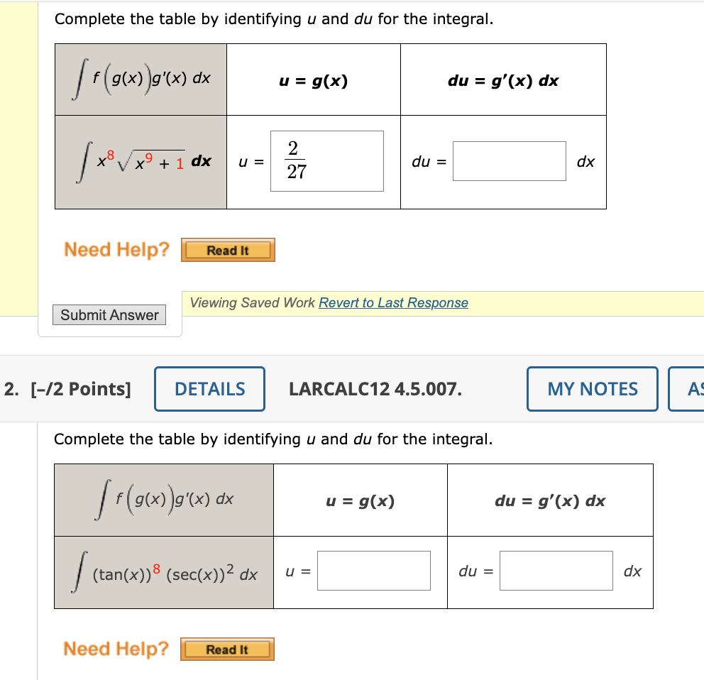 Solved Complete the table bv identifvina u and du for the | Chegg.com