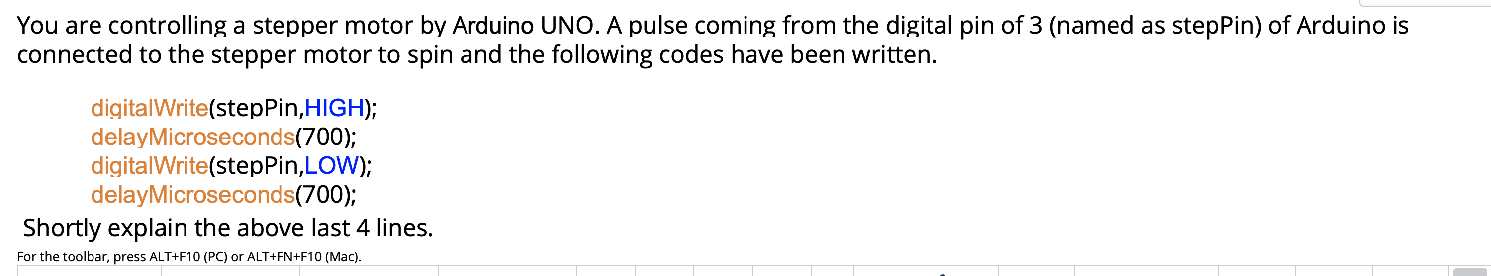 Solved You are controlling a stepper motor by Arduino UNO. A | Chegg.com