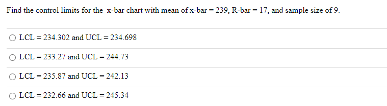 Solved Find the control limits for the x-bar chart with mean | Chegg.com