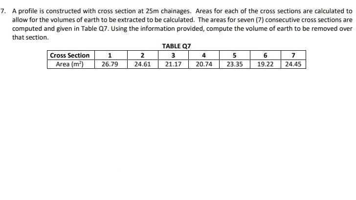 Solved 7. A profile is constructed with cross section at 25m | Chegg.com