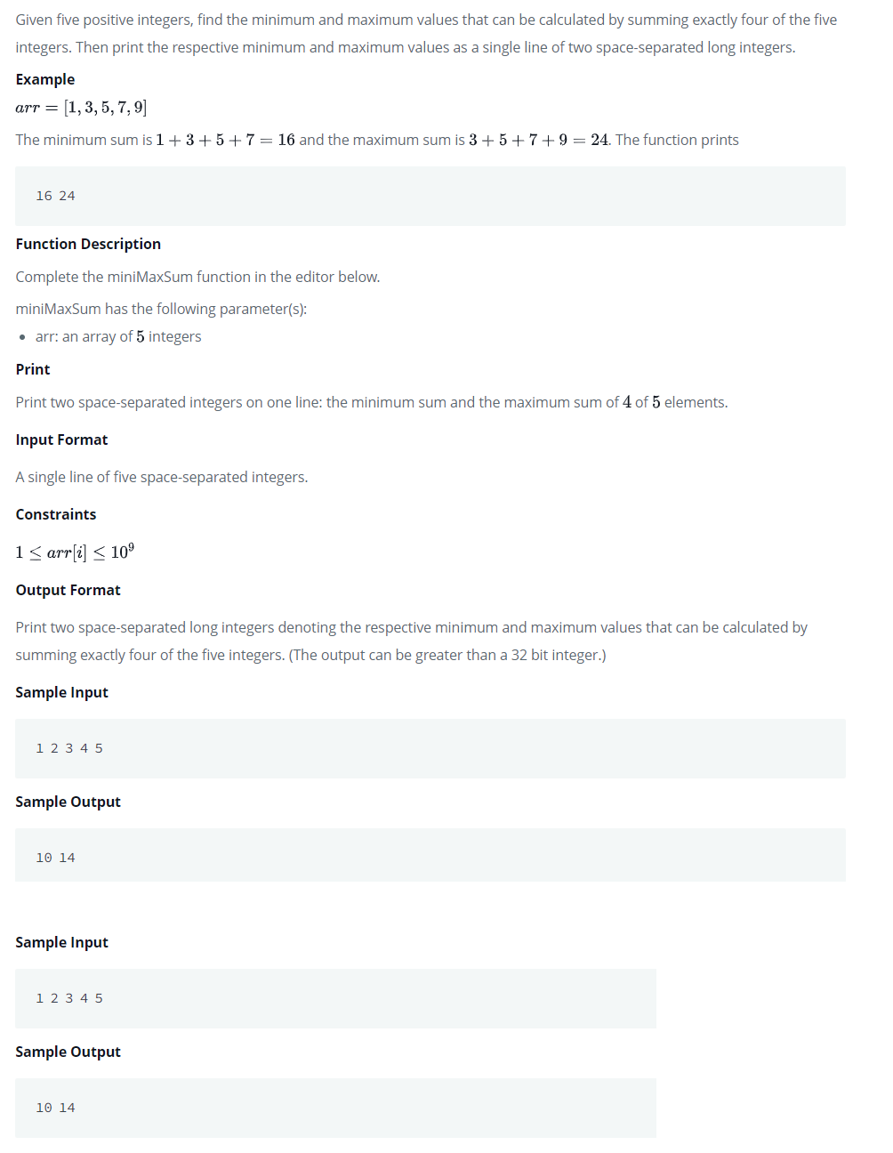 Solved Given five positive integers, find the minimum and | Chegg.com