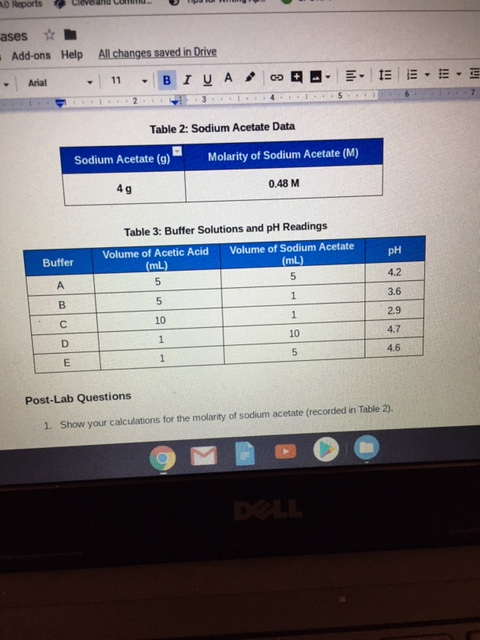Solved Show your calculations for the molarity of | Chegg.com