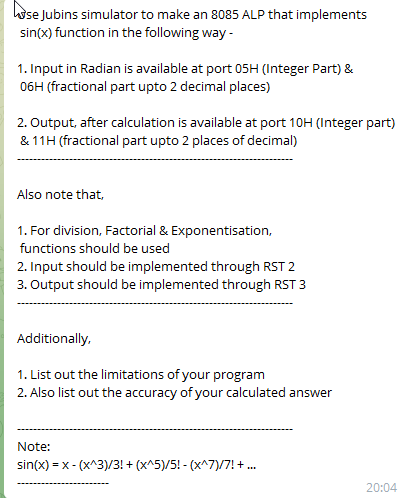 Wise Jubins simulator to make an 8085 ALP that | Chegg.com