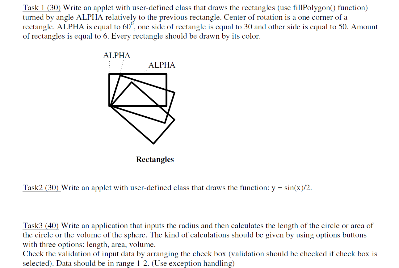 Task 1 (30) Write an applet with user-defined class | Chegg.com