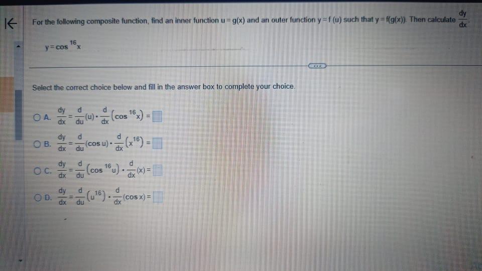 Solved For the following composite function, find an inner | Chegg.com