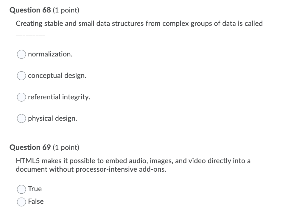 Solved Question 68 (1 point) Creating stable and small data | Chegg.com