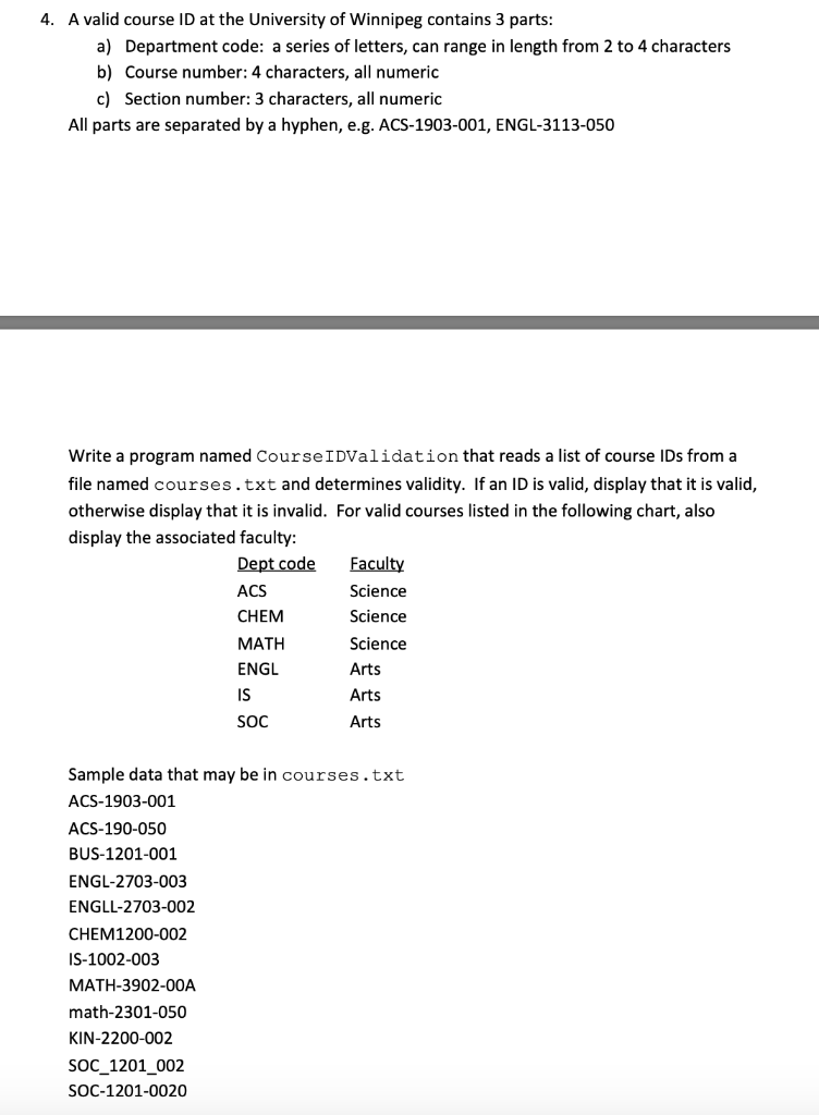 4. A valid course ID at the University of Winnipeg | Chegg.com