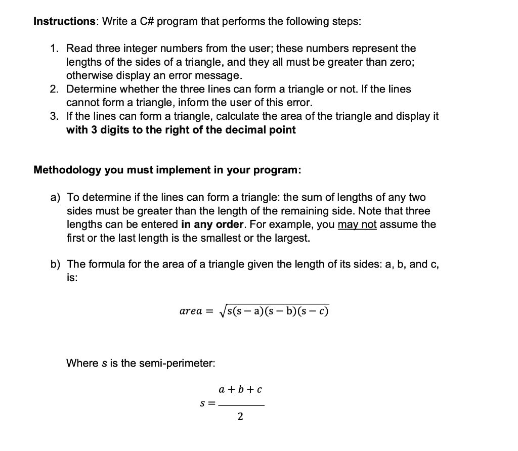 Solved Instructions: Write a C# program that performs the | Chegg.com