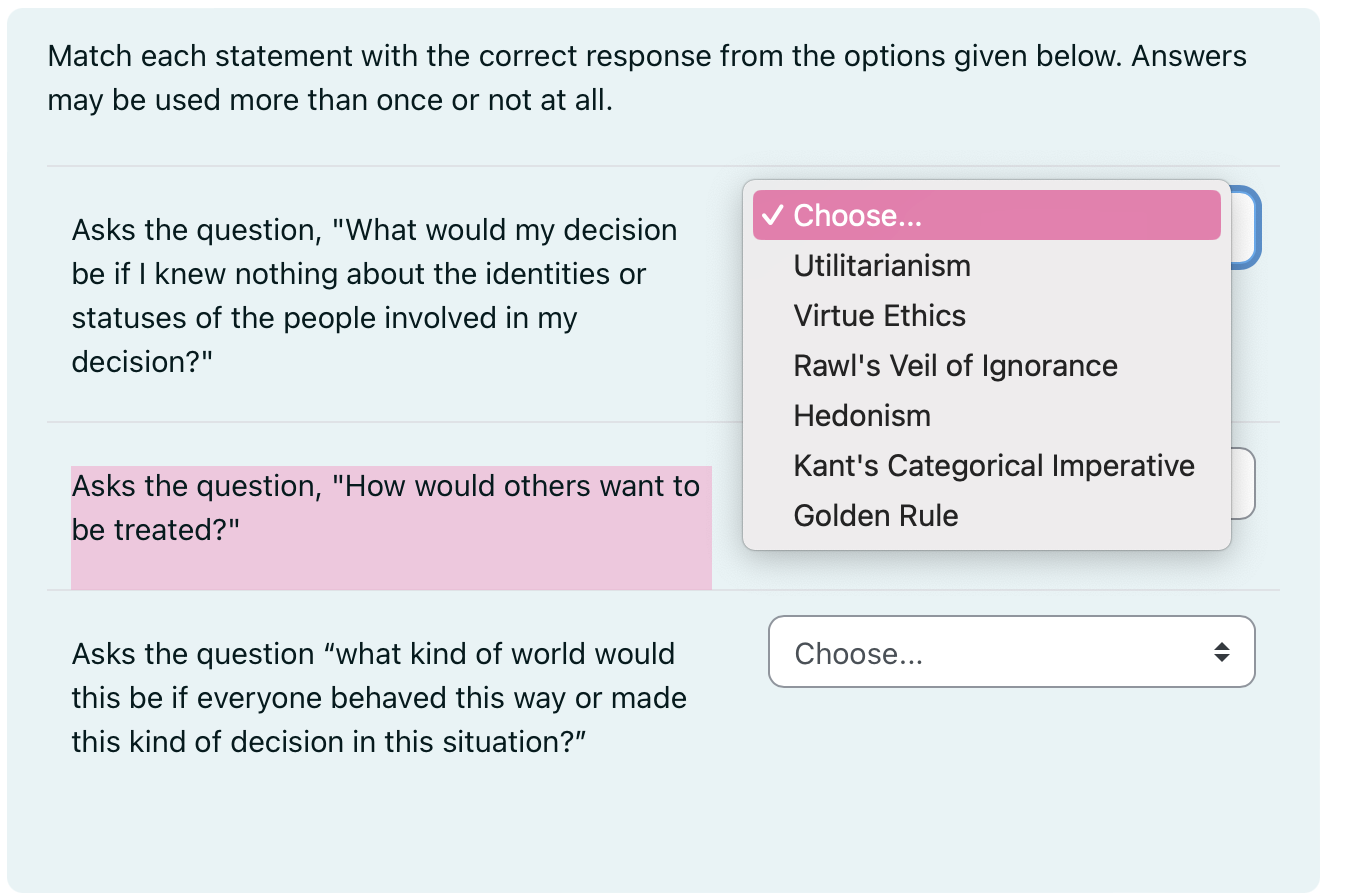 Solved Match each statement with the correct response from | Chegg.com