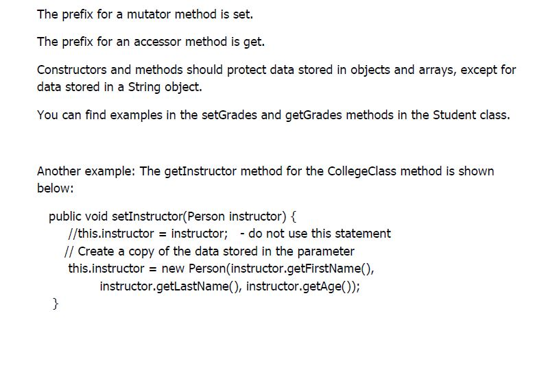 The prefix for a mutator method is set. The prefix | Chegg.com