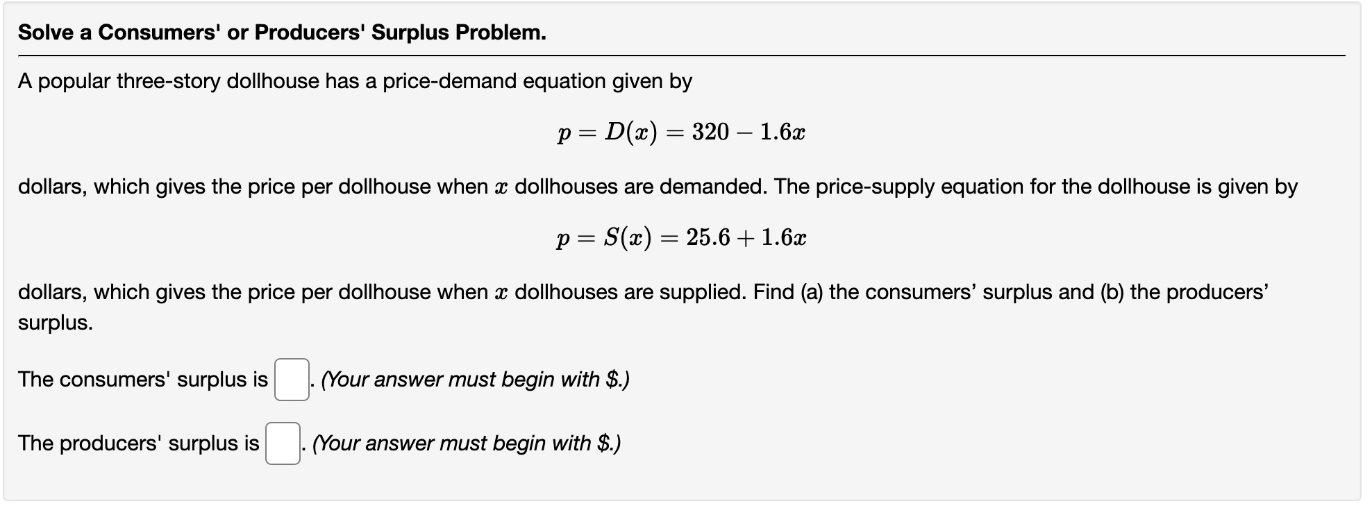 Solved p=S(x)=16+2.5x dollars, which gives the price per | Chegg.com