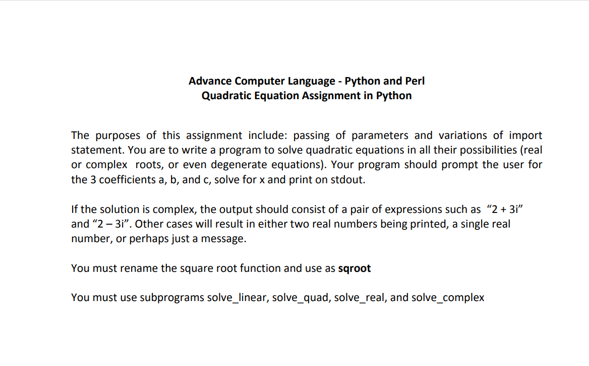 Solved Advance Computer Language Python And Perl Quadratic 4222