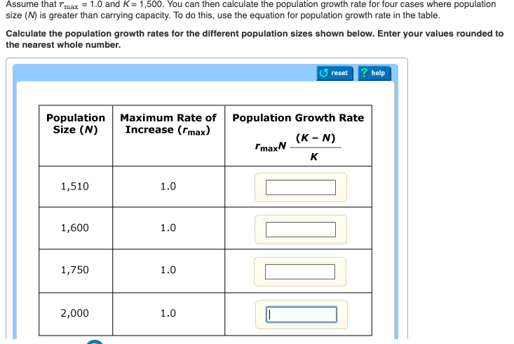 Solved Assume that rmax-1.0 and K= 1,500. You can then | Chegg.com