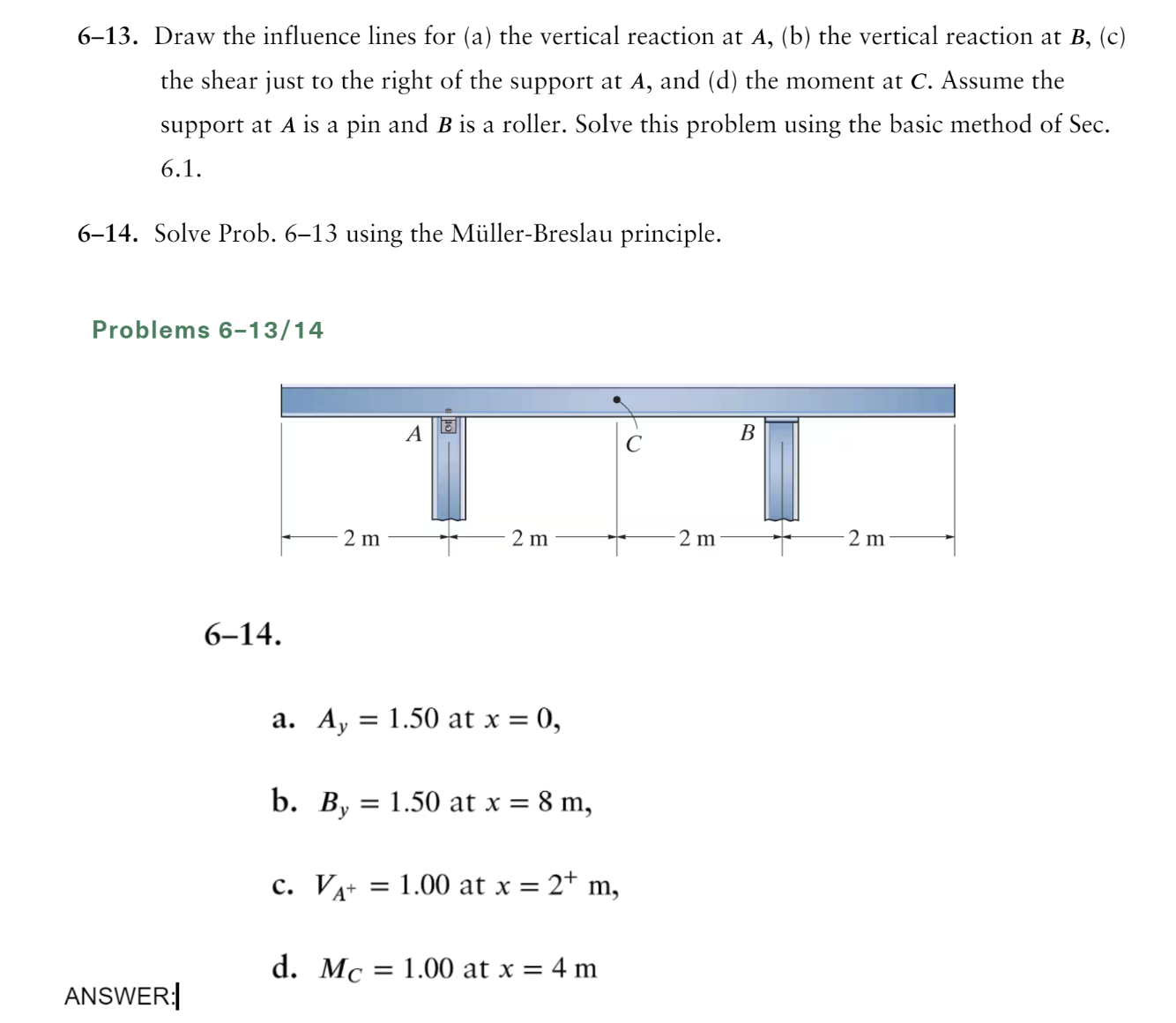 Solved 6-13. ﻿Draw the influence lines for (a) ﻿the vertical | Chegg.com