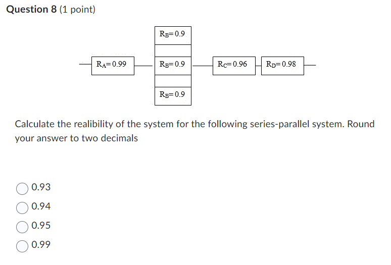Solved Question 8 (1 point) Calculate the realibility of the | Chegg.com