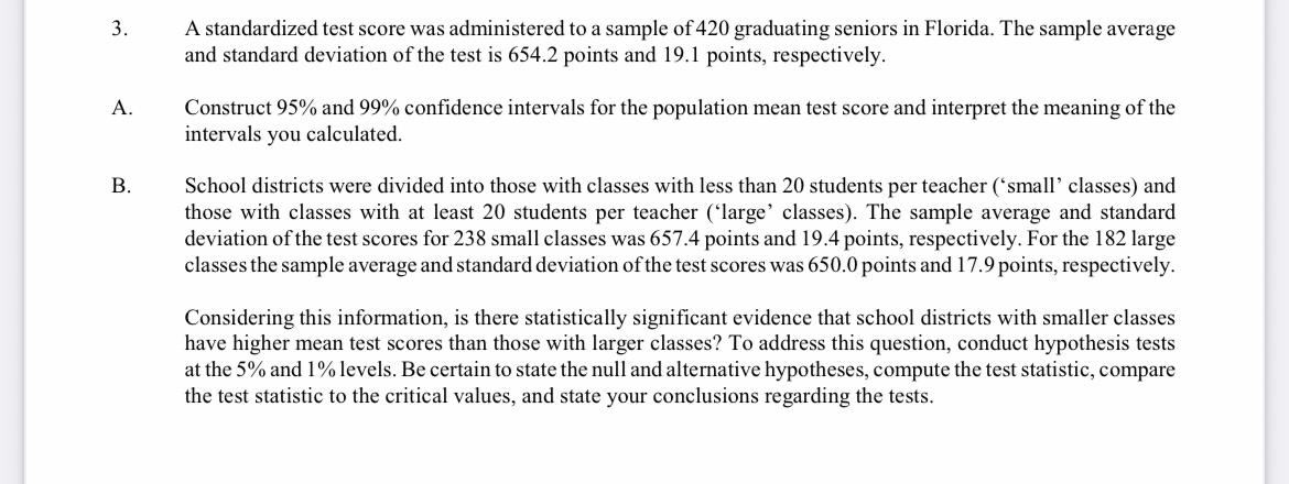Solved 3. A standardized test score was administered to a | Chegg.com