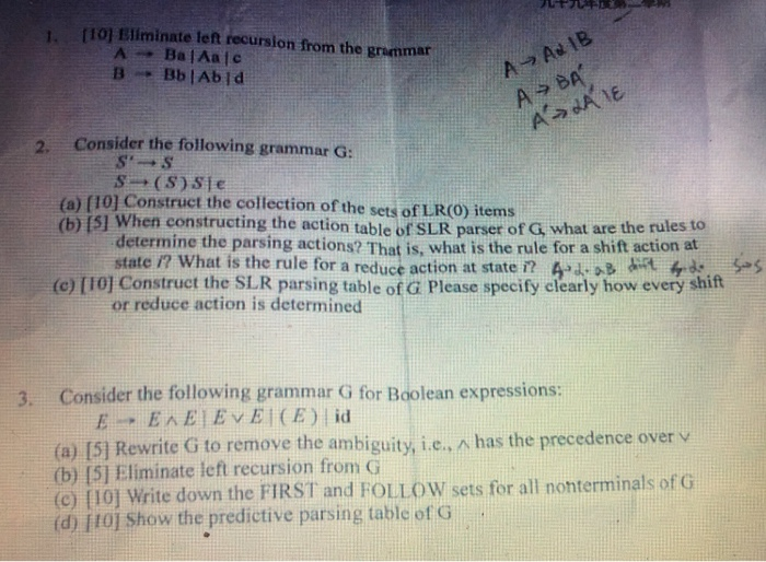 Solved 10 Eliminate Left Recursion From The Grammar A Ba