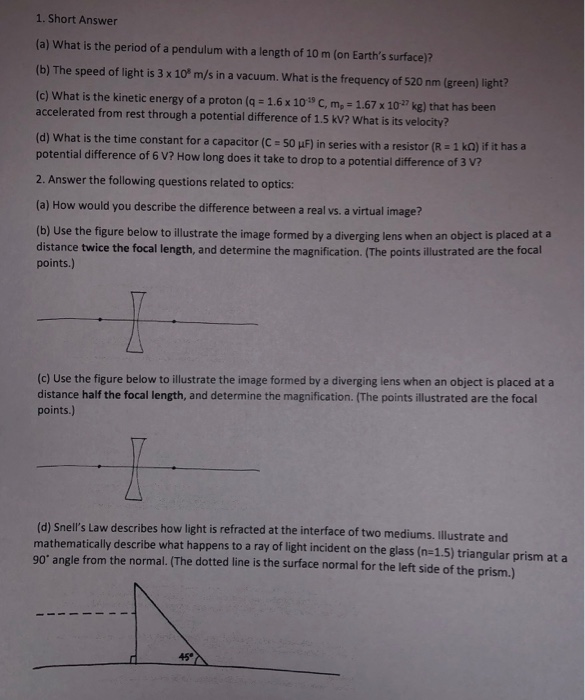 Solved 1. Short Answer (a) What is the period of a pendulum | Chegg.com