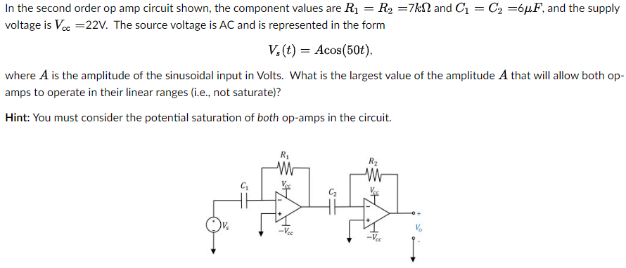Solved In the second order op amp circuit shown, the | Chegg.com