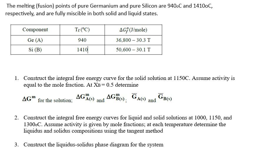 Solved The melting (fusion) points of pure Germanium and | Chegg.com