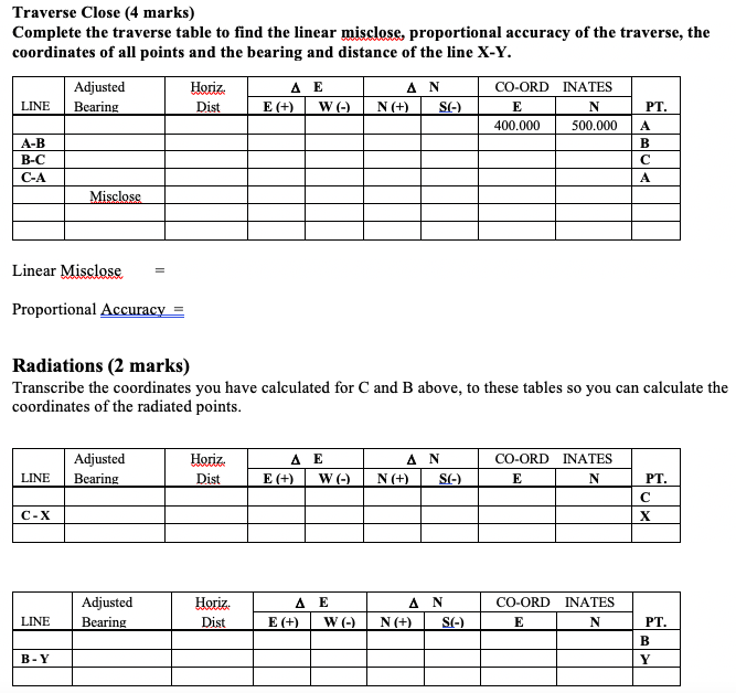 Solved A closed traverse was run from A to B, then C and | Chegg.com